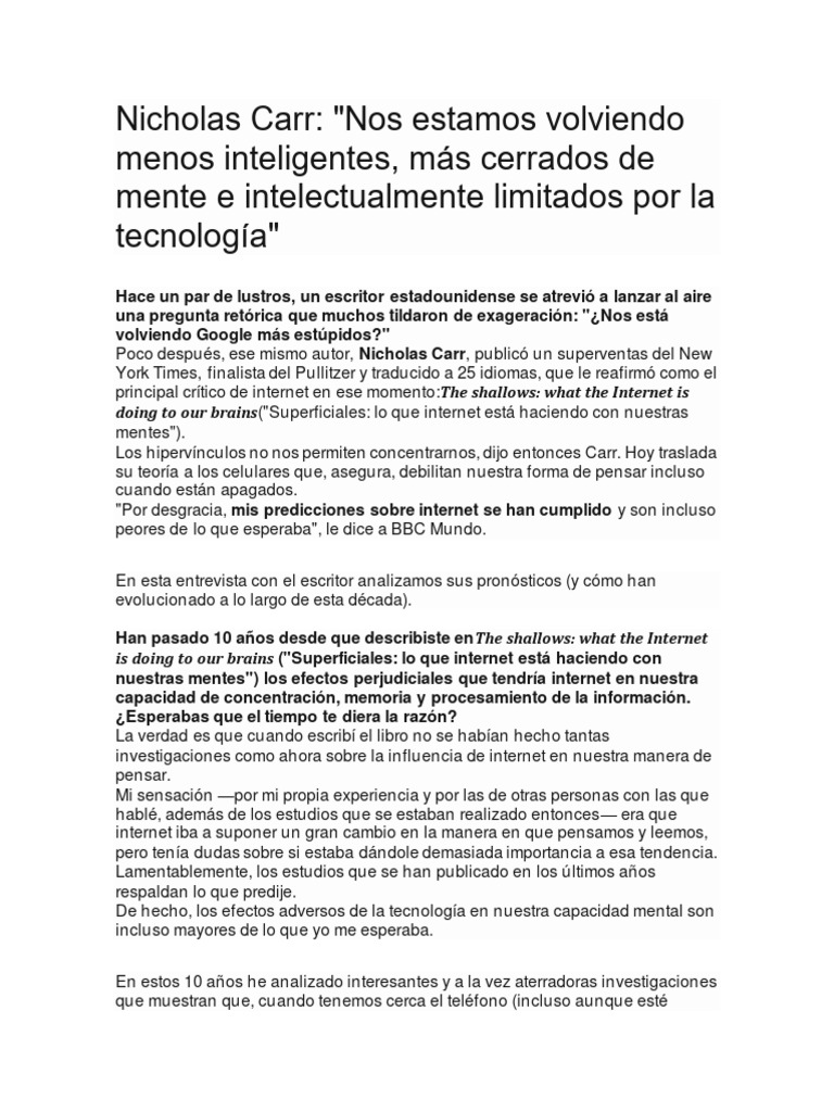 Nicholas Carr | PDF | Información | Mente