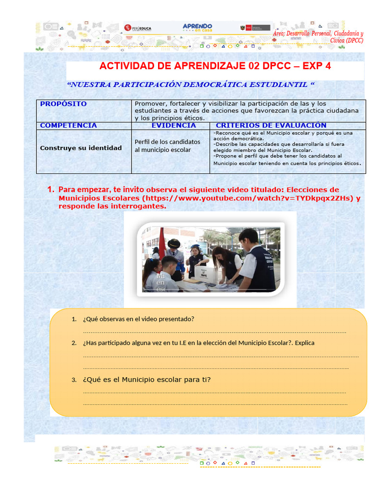 Actividad de Aprendizaje 02 DPCC - Exp 4: 1. para Empezar, Te Invito | PDF | Cognición ...