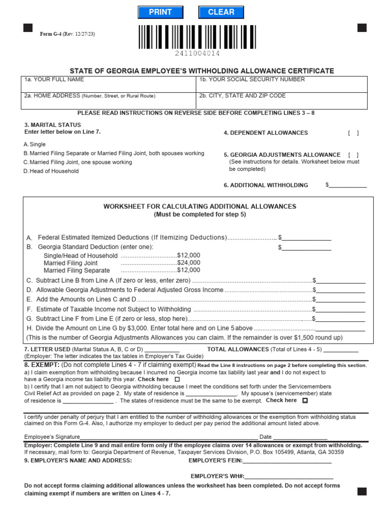 TSD Employees Withholding Allowance Certificate G-4 01.04.24 | PDF ...