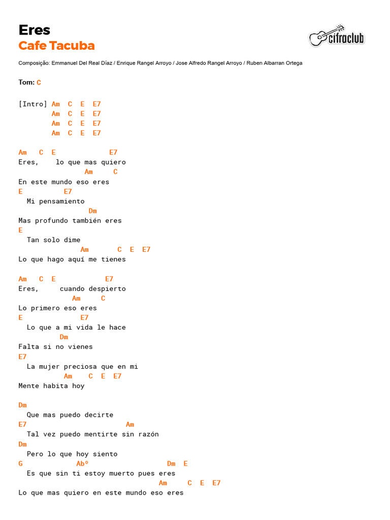 Cifra Club Cafe Tacuba Eres | PDF | Poesía