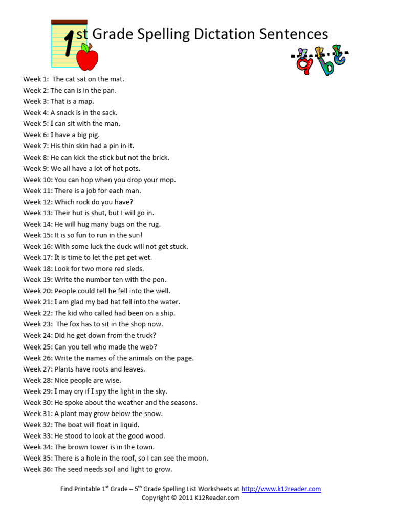 First Grade Spelling Dictation | PDF | Home & Garden | Art
