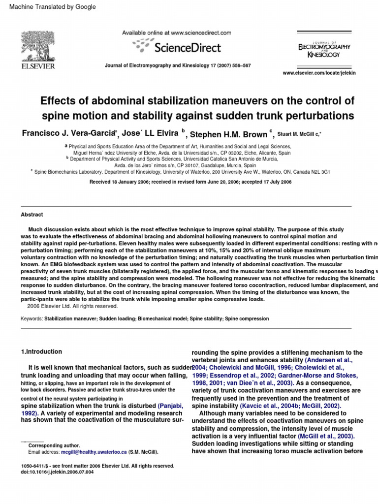 Effects of Abdominal Stabilization Maneu | PDF | Electromyography ...