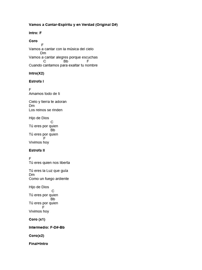 Letra de "Vamos a Cantar" D# | PDF