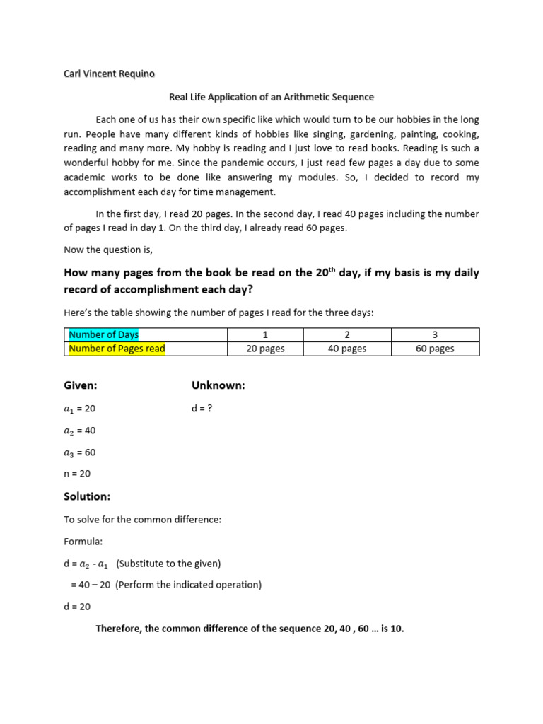 Real Life Application of An Arithmetic Sequence | PDF
