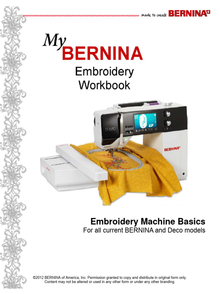 Bernina 2012 Embroidery Basics Sewing Machine Instruction Manual | PDF | Embroidery | Sewing Needle