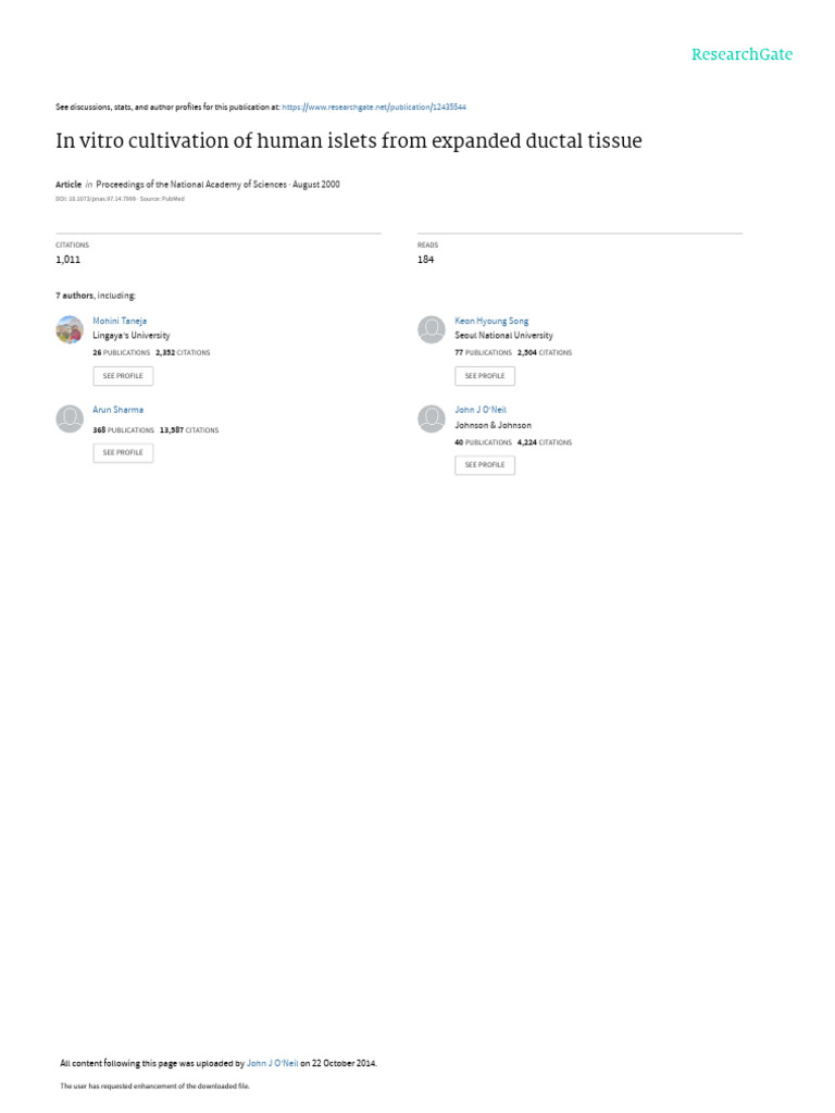 In Vitro Cultivation of Human Islets From Expanded | PDF | Self ...