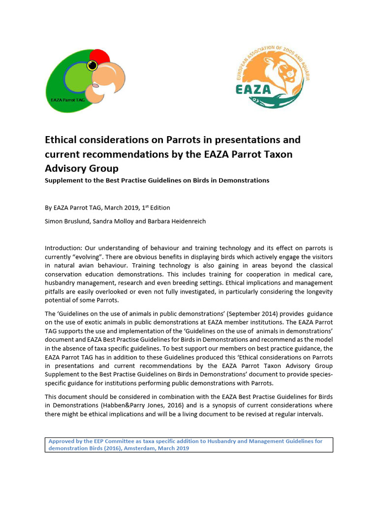 EAZA Ethical Guidelines for Parrot Displays | PDF | Parrot | Reinforcement