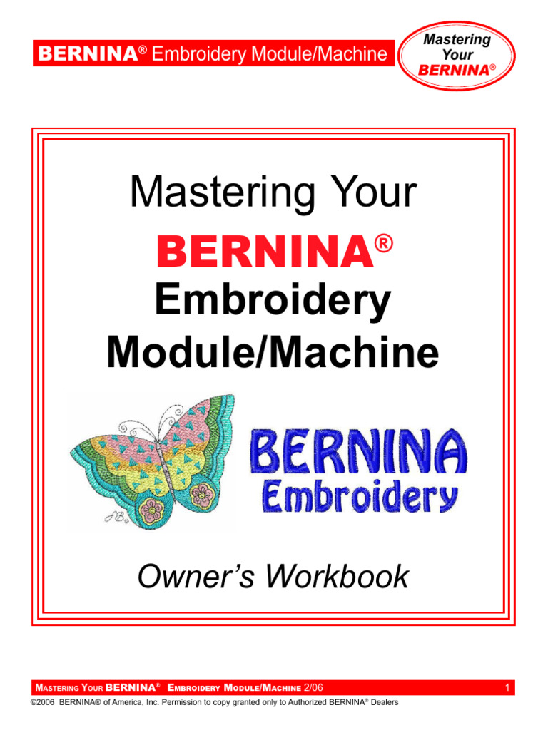 Bernina Mastering Embroidery Workbook Sewing Machine Instruction Manual ...