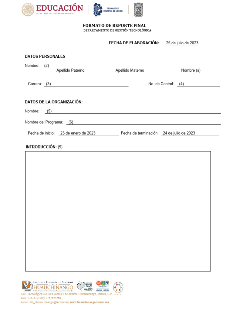 Formato de Reporte Final | PDF