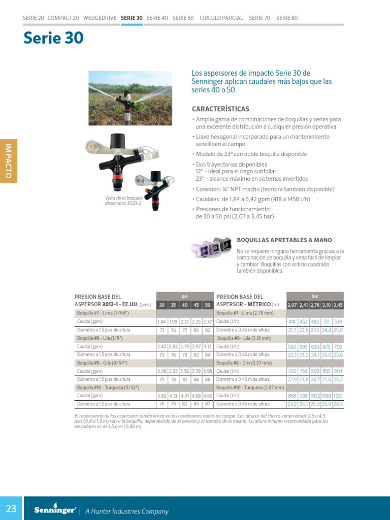 Ficha Tecnica Aspersores Serie 30 y 40 1 | PDF