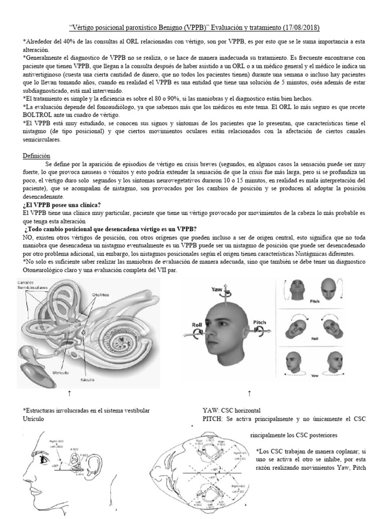 Vértigo Posicional Paroxístico Benigno | Descargar gratis PDF | Vértigo ...