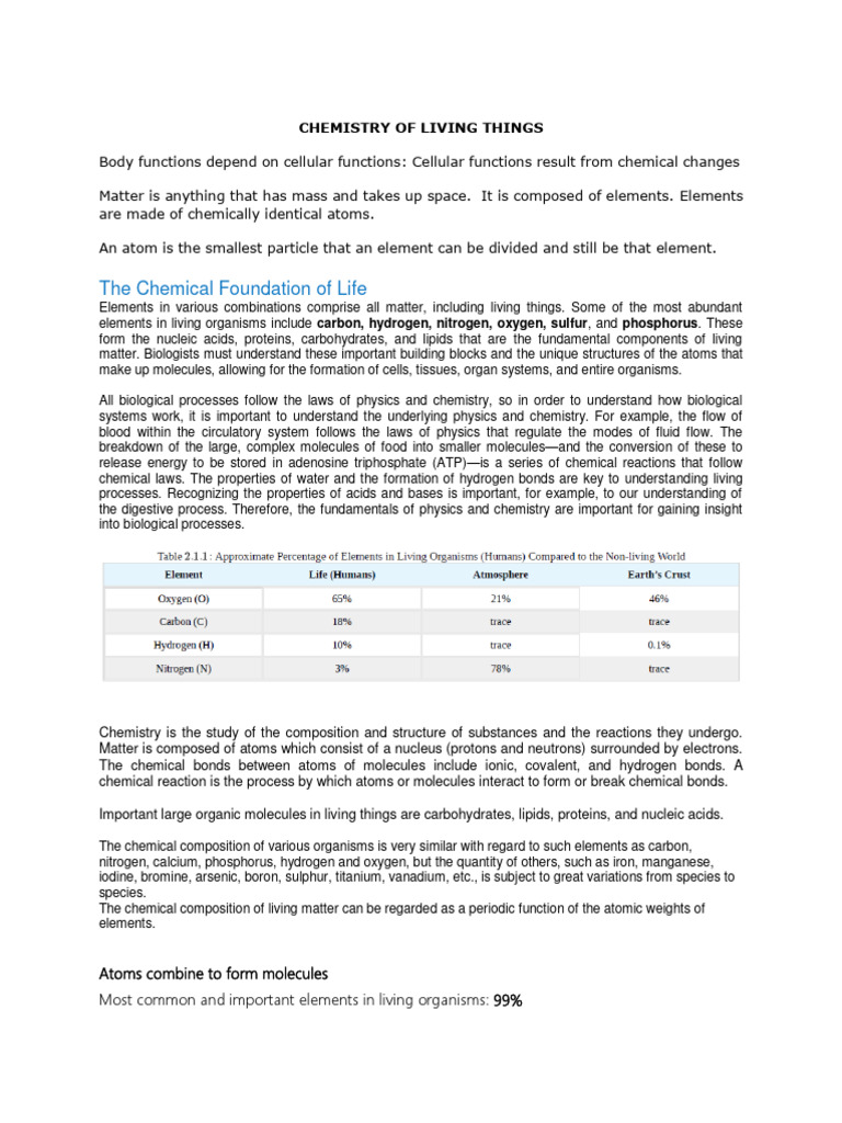 Bio 101 Notes Chemistry of Living Things | PDF | Dna | Macromolecules