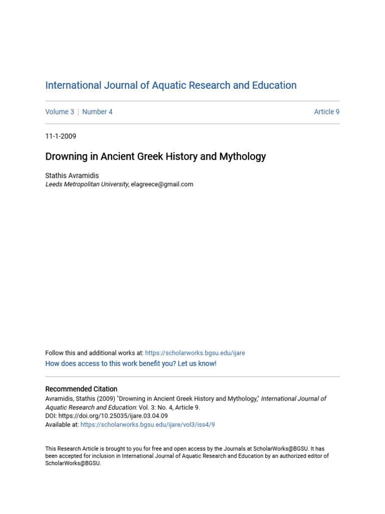 Drowning in Ancient Greek History and Mythology | PDF | Greek Mythology