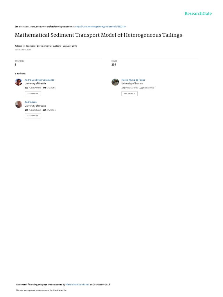 Mathematical Sediment Transport Model of Heterogeneous Tailings | PDF ...