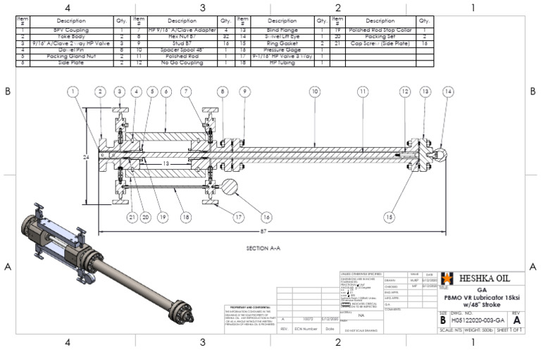 H05122020-003-GA VR Lubricator PBMO 15ksi Flanged Version W 48in Stroke ...