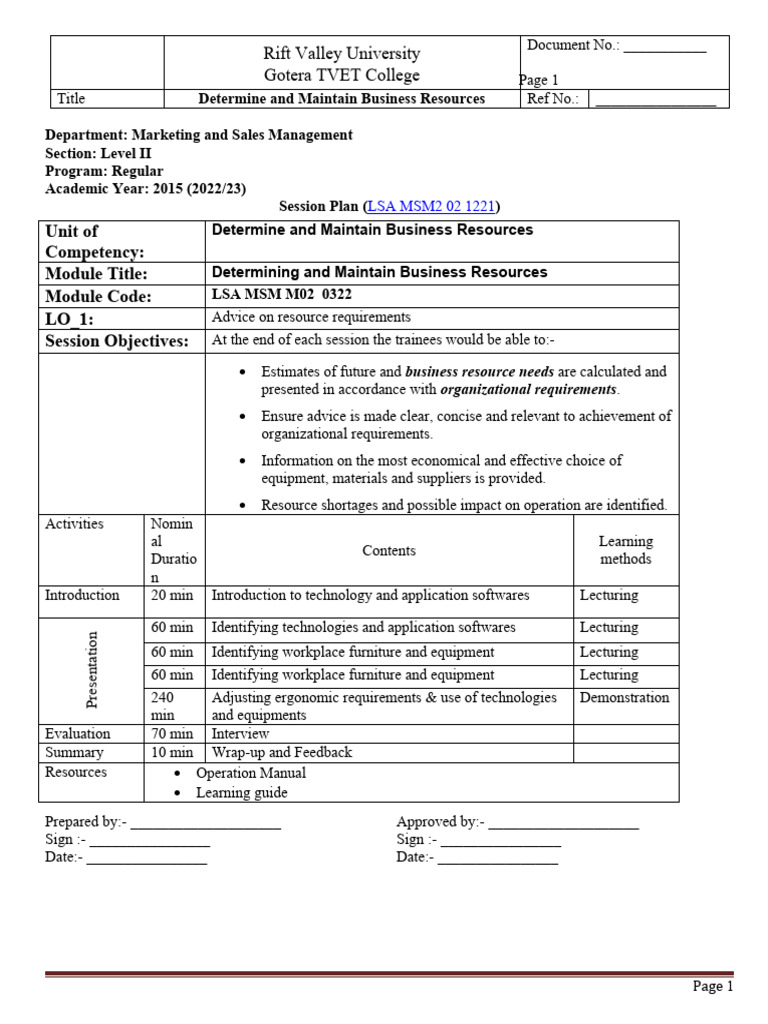 Determine and Maintain Business Resources | PDF | Business