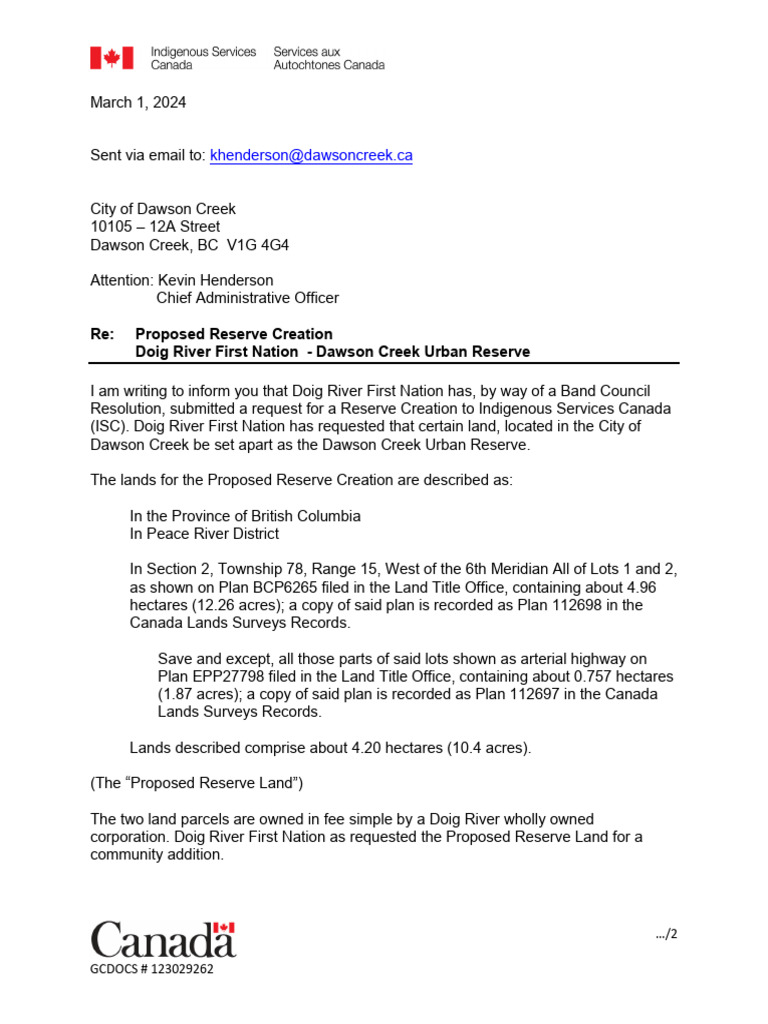 Letter From Indigenous Services Canada | PDF | Geographical Technology ...