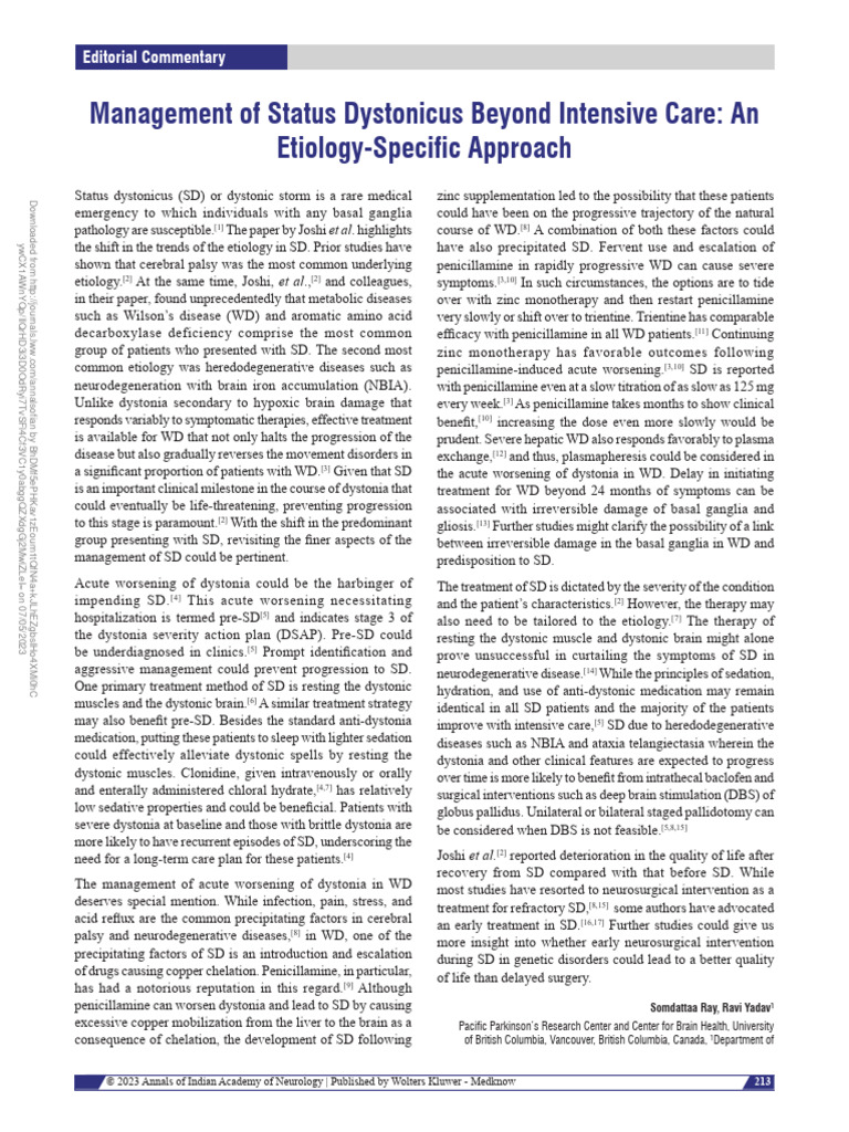 Management_of_Status_Dystonicus_Beyond_Intensive.3 | PDF | Dystonia ...