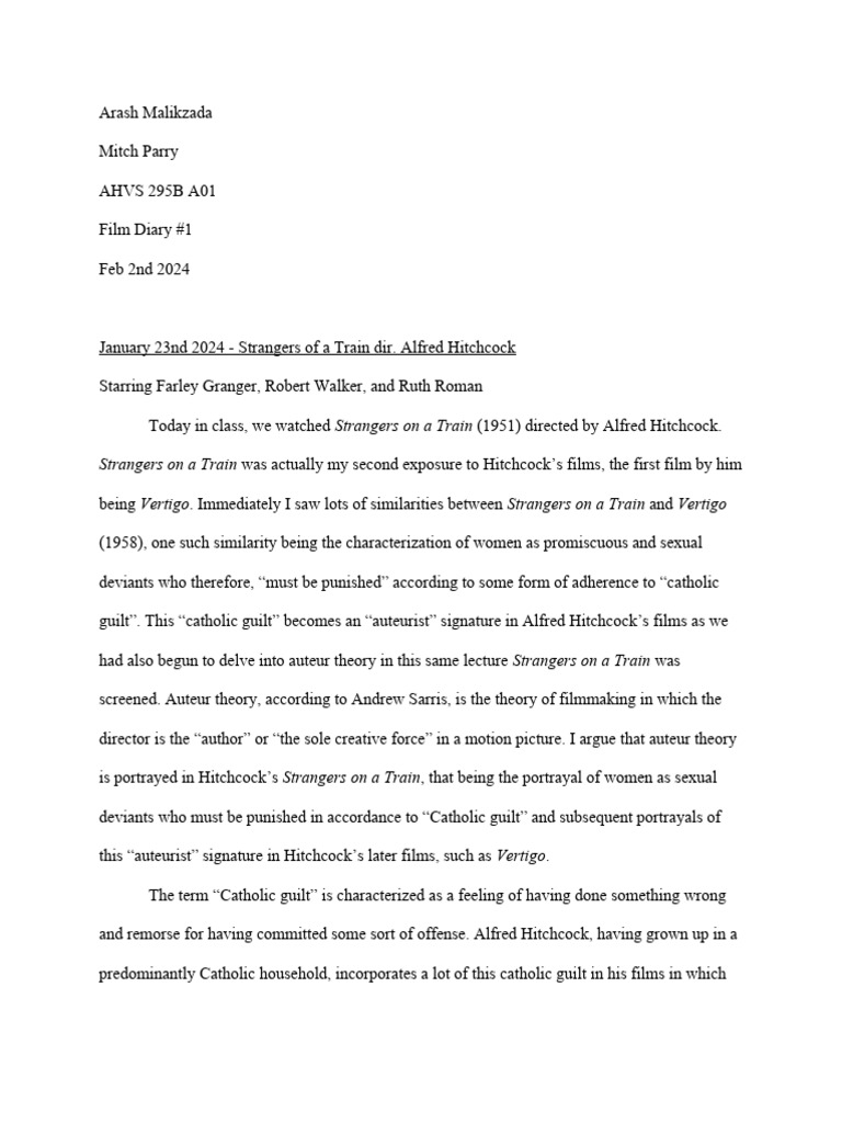 Ahvs 295b Film Diary #1 Feb 2 24 | PDF | Alfred Hitchcock | Black ...
