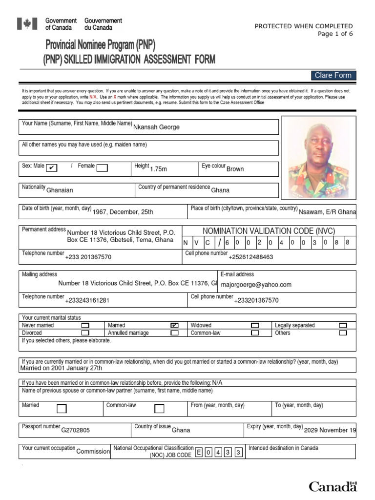 Canada Immigration Assessment Form | PDF | Provinces And Territories Of ...