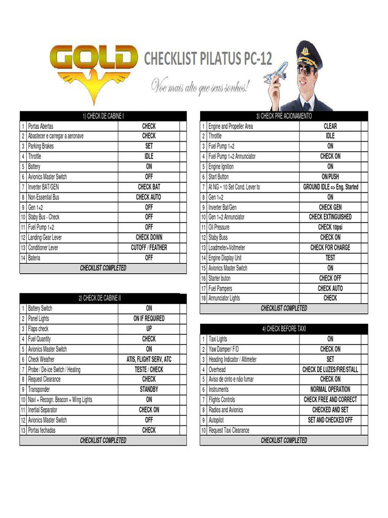 Checklist PC12 - Gold Virtual Airlines | PDF | Takeoff | Flight Control Surfaces