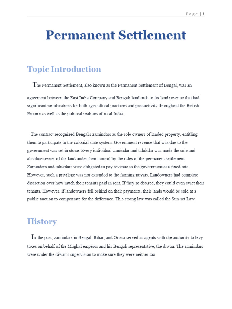 Permanent Settlement Bgs | Download Free PDF | Economies