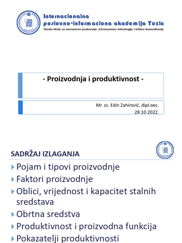 Proizvodnja i produktivnost_28.10.2022. | PDF