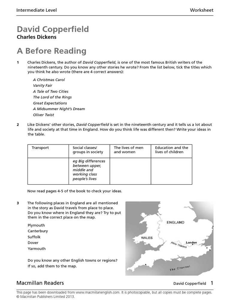 David Copperfield Worksheet | PDF | David Copperfield | Charles Dickens