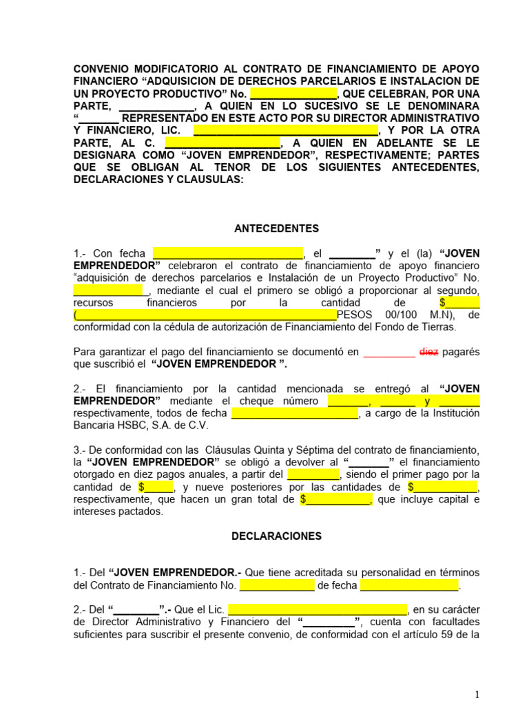 Convenio Modificatorio Al Contrato de Financiamiento de Apoyo ...