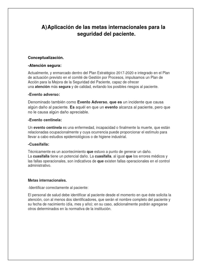 Aplicación de las metas internacionales para la seguridad del paciente ...