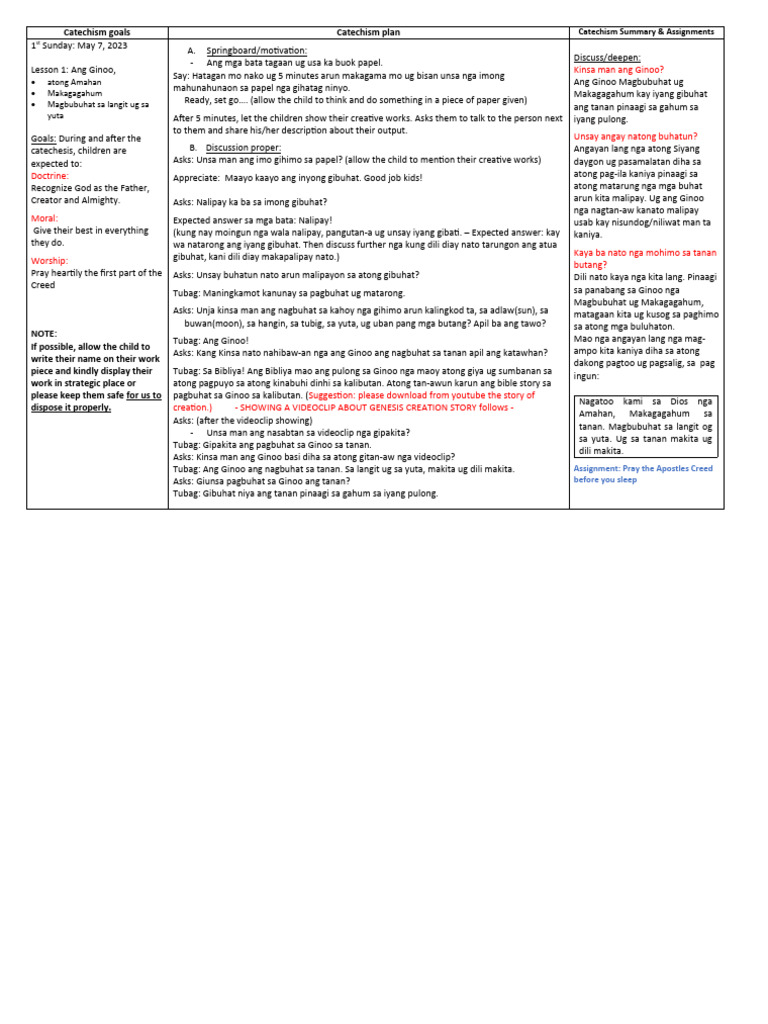 Catechism Plan A1 | PDF