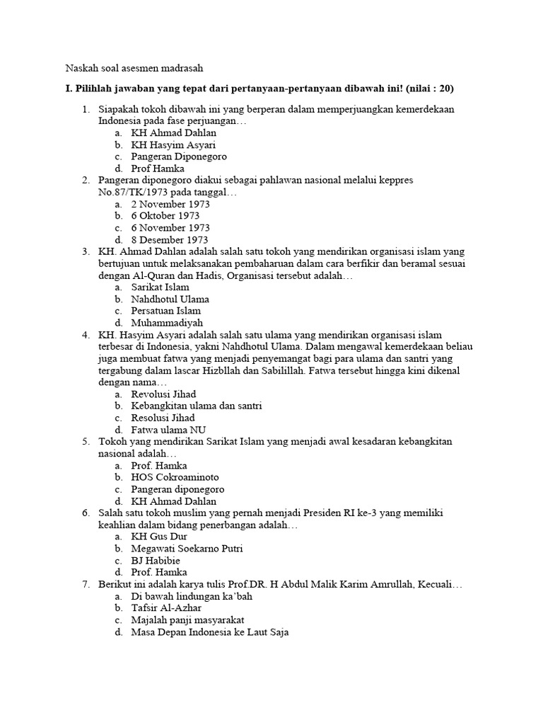 Naskah Soal Asesmen Madrasah SKI | PDF