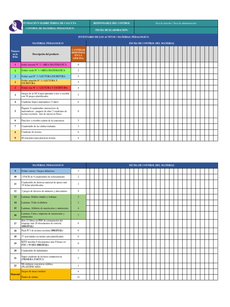 Formato Del Control de Material Pedagogico 6-9-23 | Descargar gratis ...