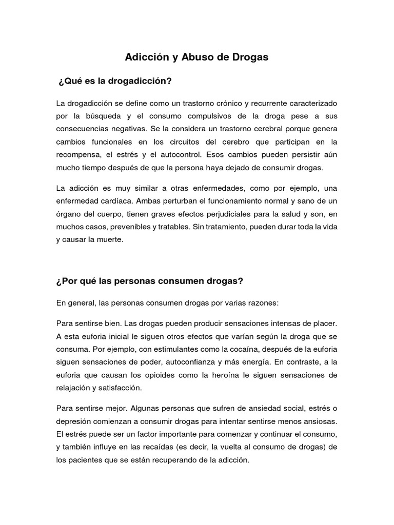 Adicción y Abuso de Drogas | PDF | La dependencia de sustancias | Drogas