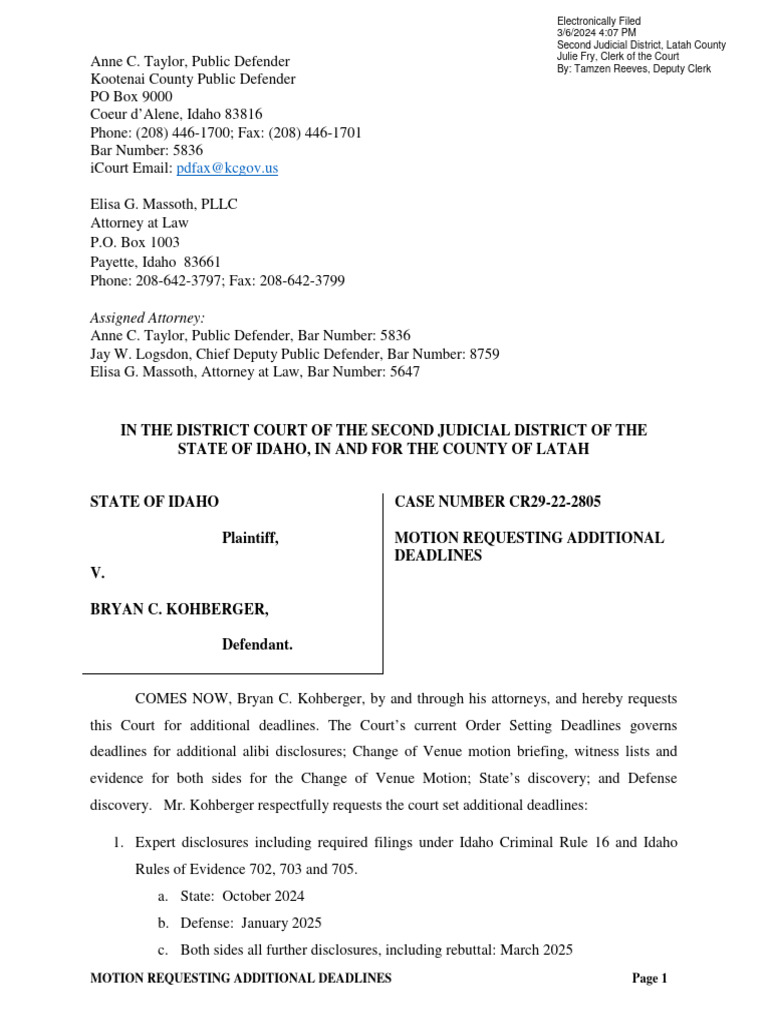 Motion Requesting Additional Deadlines - 2 | PDF | Discovery (Law ...