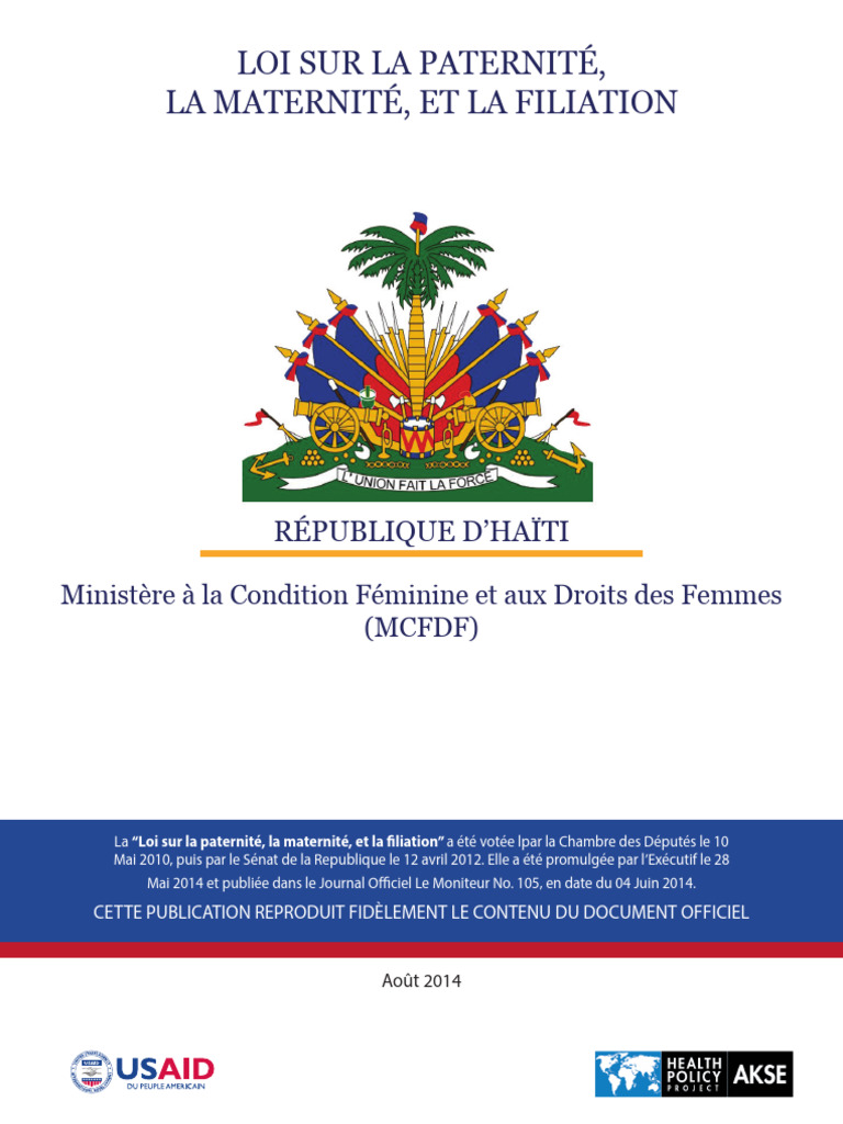 Loi Sur La Paternité, La Maternité, Et La Filiation: République D'Haïti | PDF