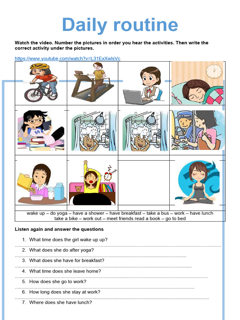 Listening Daily Routine Video Movie Activities Writing | PDF