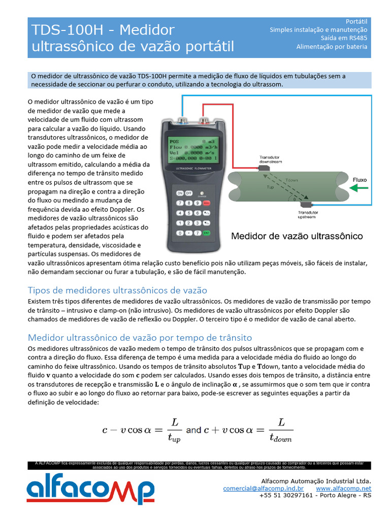 TDS 100H Medidor Ultrassonico de Vazao Portatil Manual Do Usuario | PDF ...