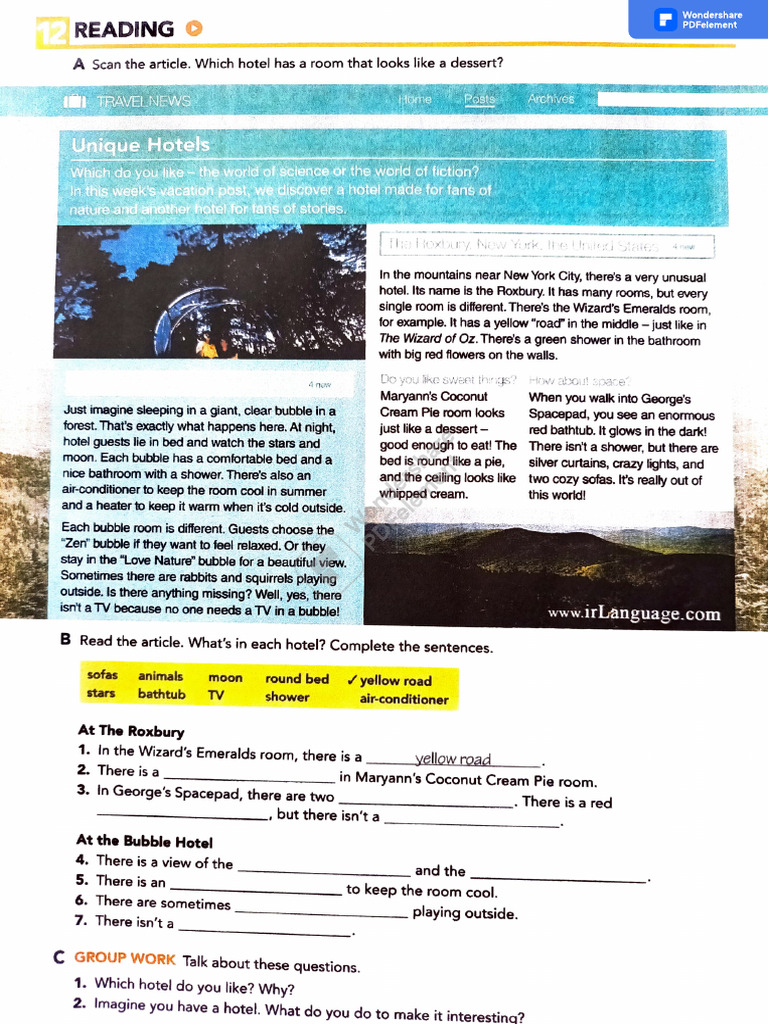 Reading Comprehension Unique Hotels | PDF