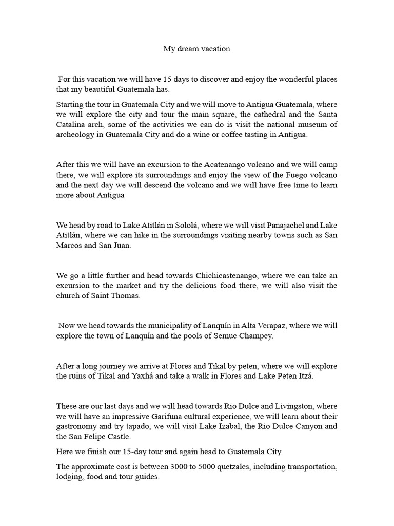 My Dream Vacation | PDF