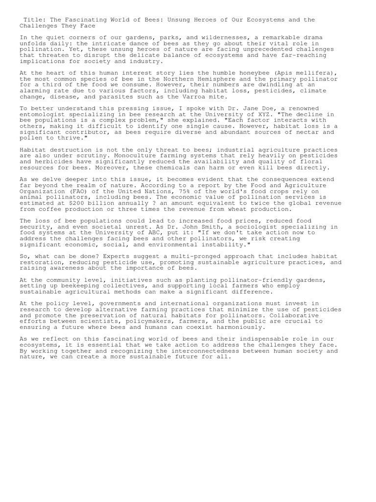 The Fascinating World of Bees: Pollinators and Their Role in Ecosystems ...