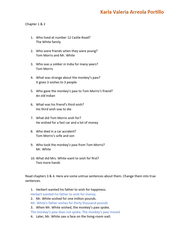 Questions Monkey's Paw | PDF