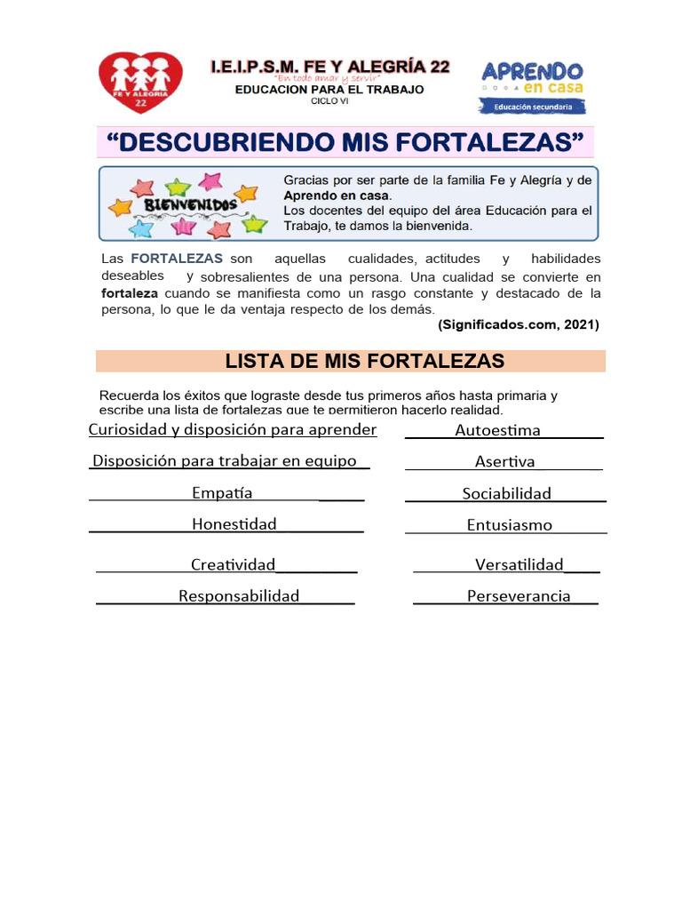 Semana 01 Descubriendo Mis Fortalezas | PDF