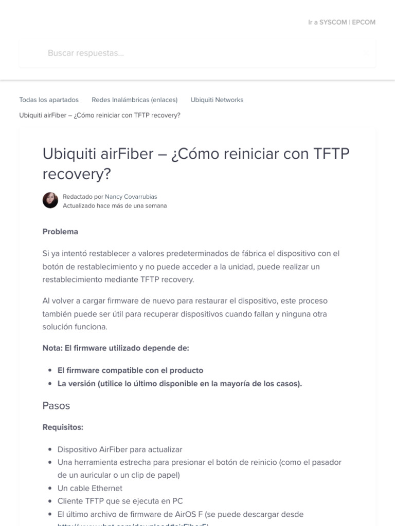 Ubiquiti Airfiber - ¿Cómo Reiniciar Con TFTP Recovery - Base de ...