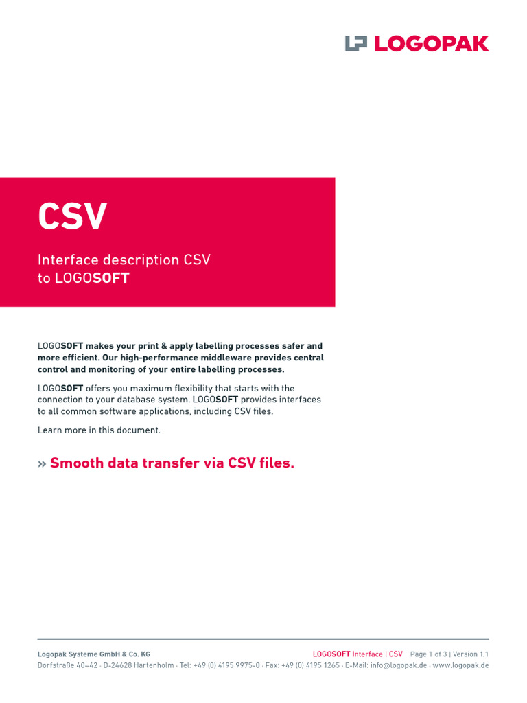 LOGOSOFT CSV Interface Guide | PDF | Comma Separated Values | Databases