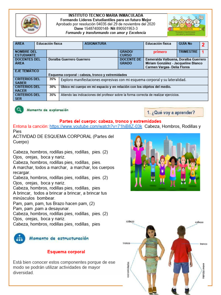 Guía 2 Esquema Corporal | PDF