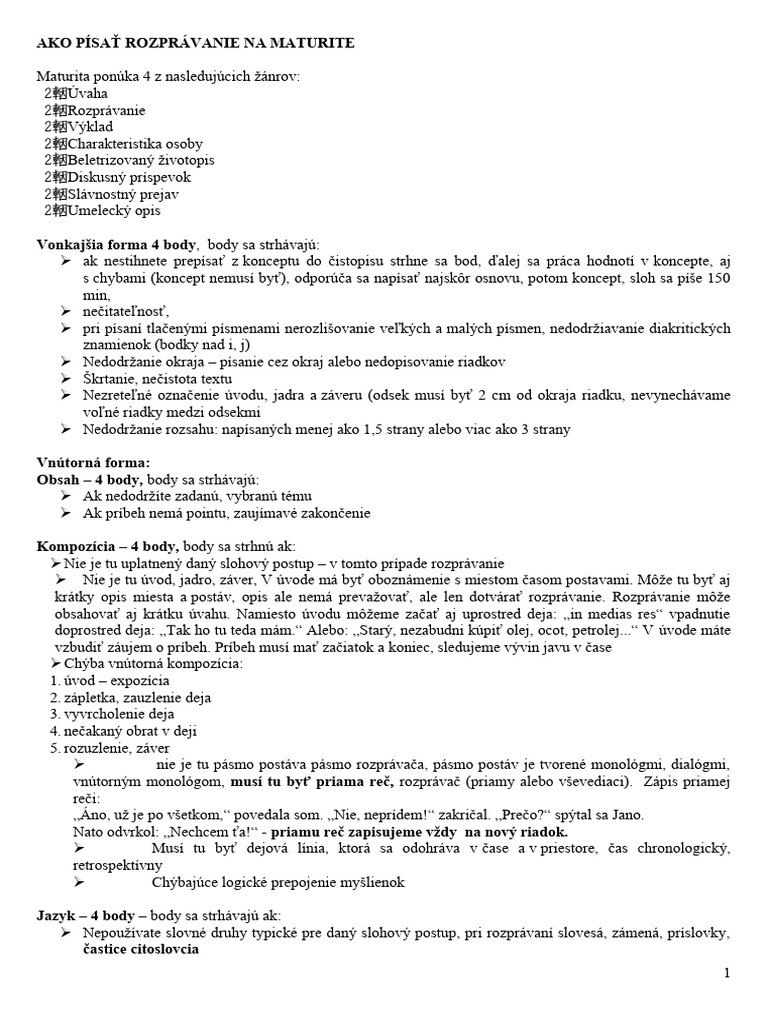 AKO PISAT ROZPRaVANIE NA MATURITE | PDF
