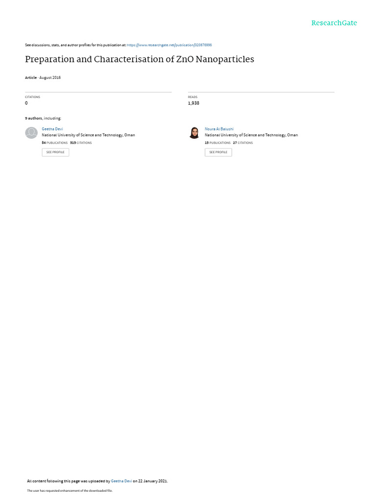 Preparationand Characterisationof ZN ONanoparticles | PDF | Zinc Oxide ...
