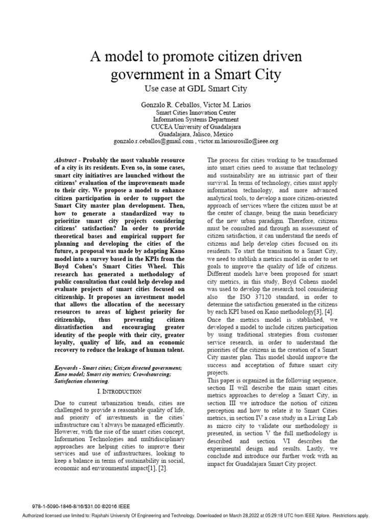 A Model To Promote Citizen Driven Government in A Smart City Use Case ...