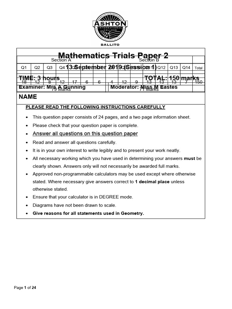 Trials Paper 2 2019 | PDF | Circle | Elementary Geometry